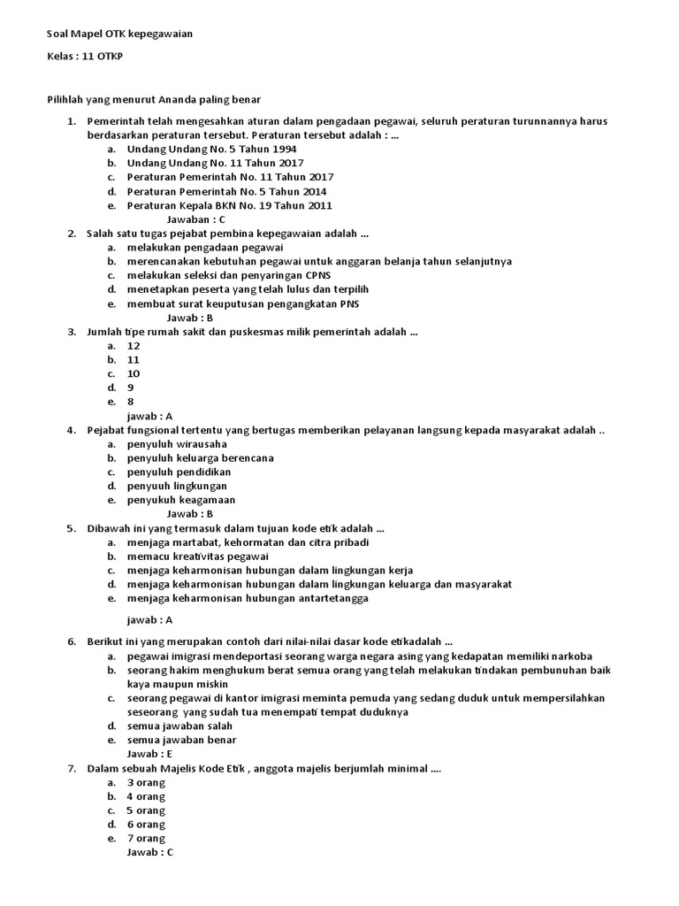 Soal Mapel OTK kepegawaian kls 11 | PDF