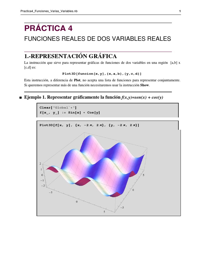 Practica4 Funciones Varias Variables Wolfram Mathematica | PDF | Análisis matemático | Matemáticas