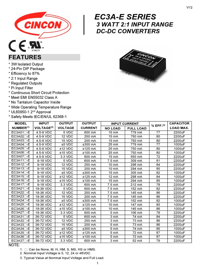 Datasheet EC3A E Series | PDF | Power Supply | Metrology