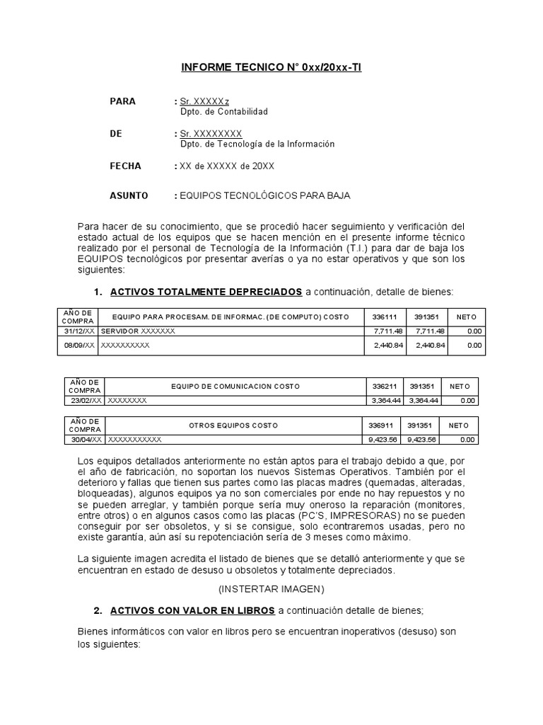 Informe Técnico de Baja de Equipos | PDF | Tecnologías de la información | Equipo de oficina
