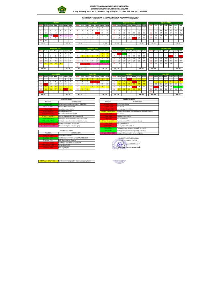 Kalender Pendidikan Kemenag 2023/2024 | PDF