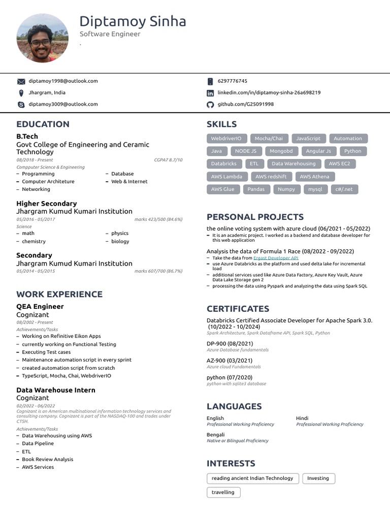 Diptamoy's Resume | PDF | Apache Spark | Amazon Web Services