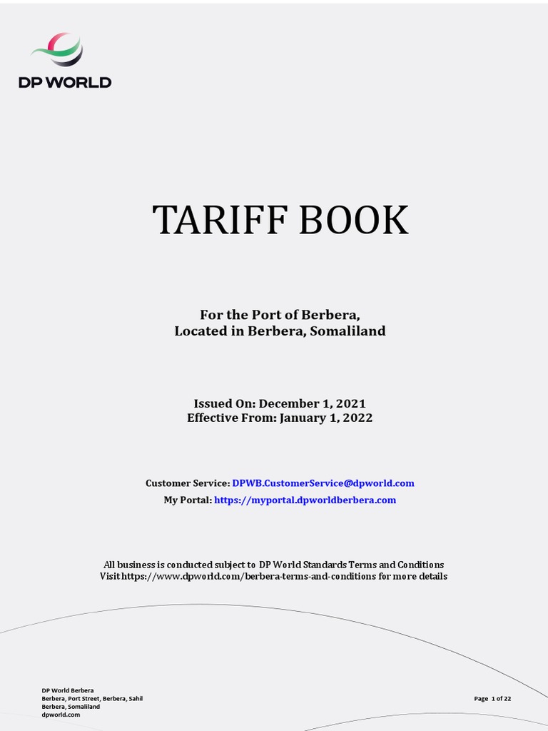 DP World Berbera Tariff Book - Berbera | PDF | Cargo | Stevedore