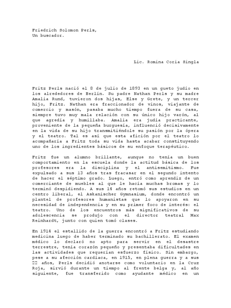 Friedrich Solomon Perls | PDF | Psicoanálisis | Terapia Gestalt