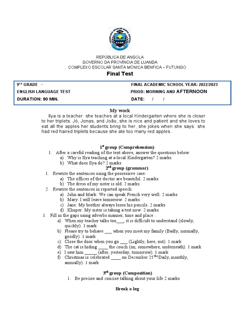 Prova Final 1º Ciclo | PDF | Languages | Foreign Language Studies
