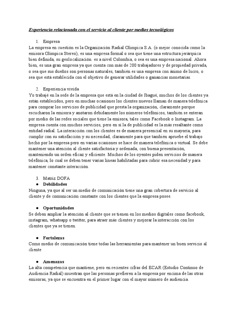 Foro - Analisis de Experiencia Real | PDF | Business | Cliente