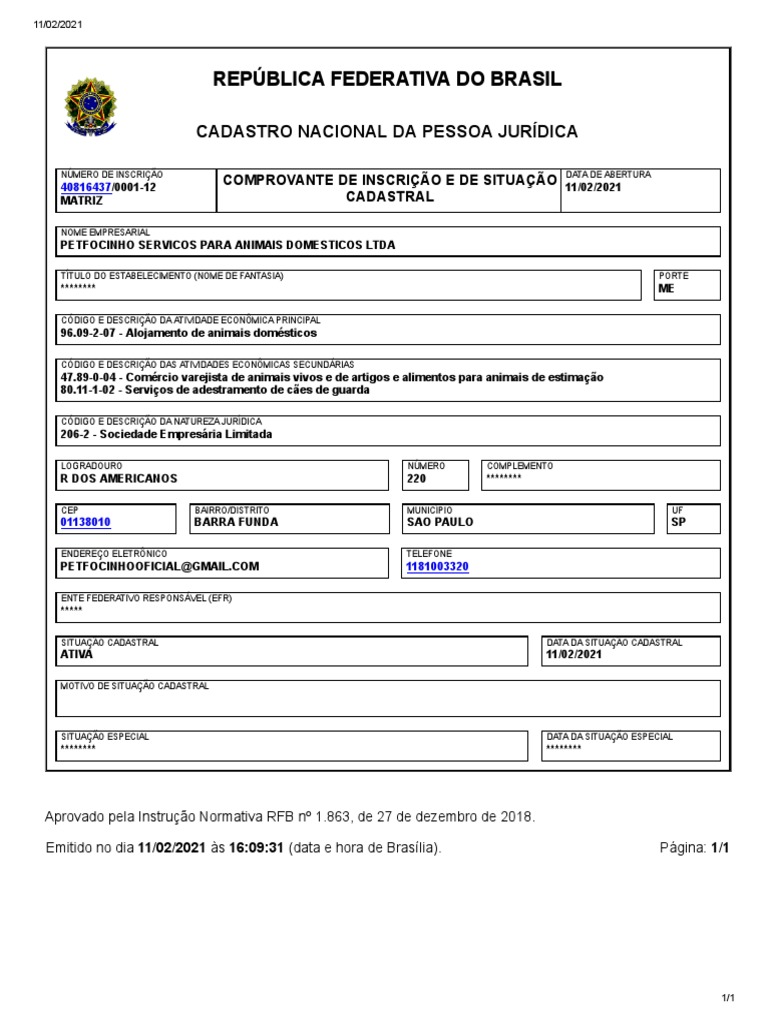 Cartão CNPJ | PDF | Brasil | Economias