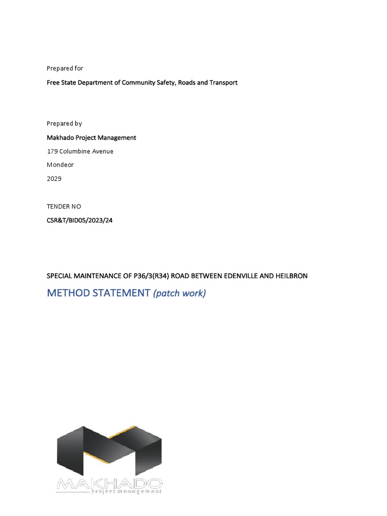 Method Statement Patch Work | PDF | Road Surface | Road
