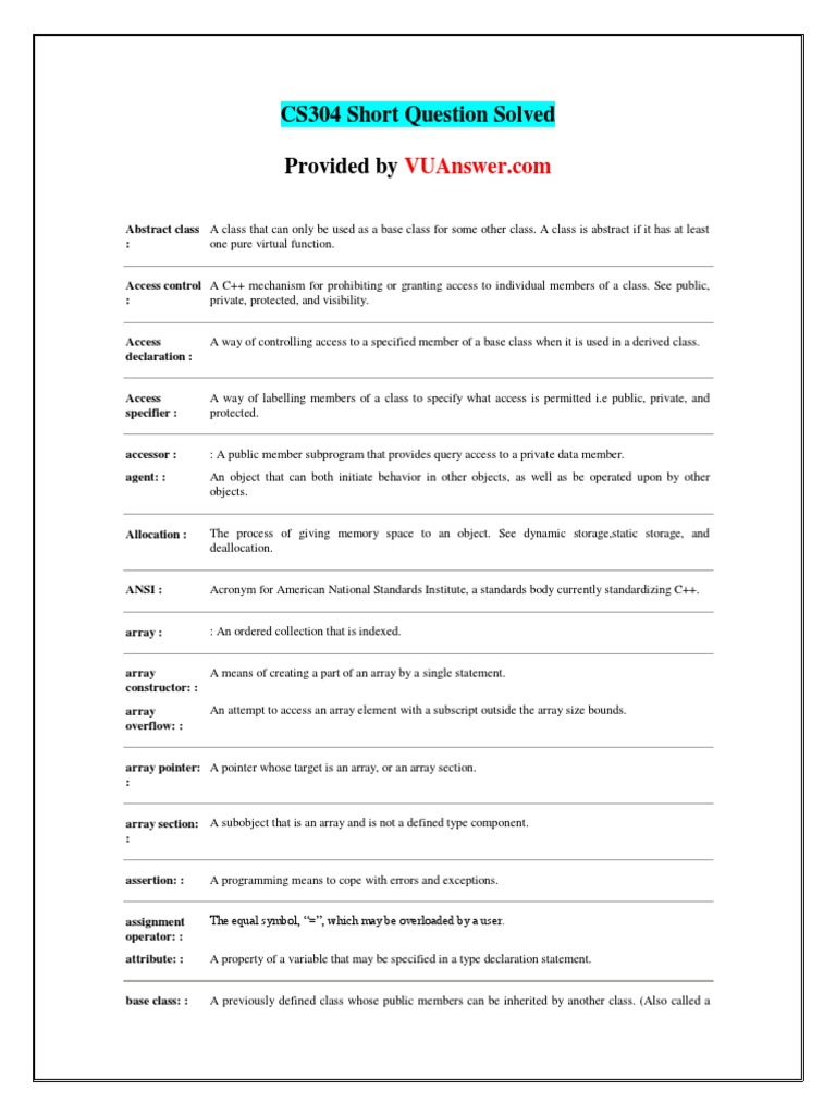 Cs304 Short Notes Pdf Class Computer Programming Method Computer Programming 