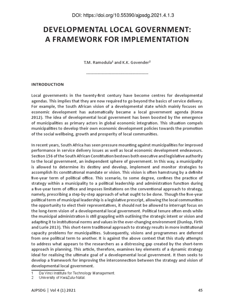 Developmental Local Government - Framework of Implemantation | PDF | African National Congress ...