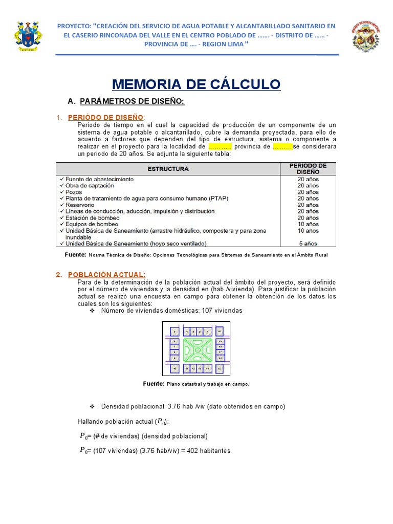 Memoria de Calculo-Ejemplo | PDF | Agua | Alcantarillado