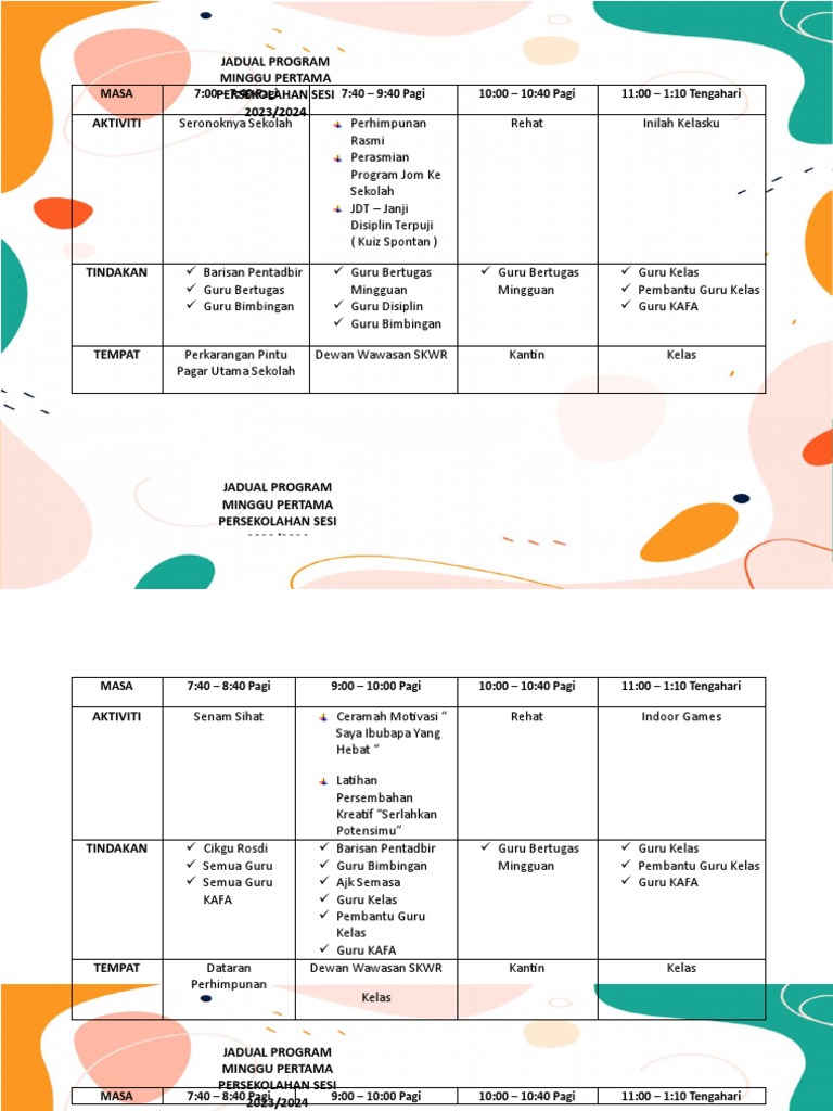 Jadual Program Minggu Pertama | PDF