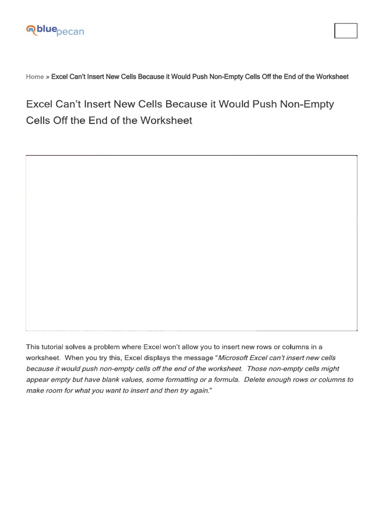 EXCEL-Excel Can't Insert New Cells Because It Would Push Non-Empty Cells Off The End of The ...