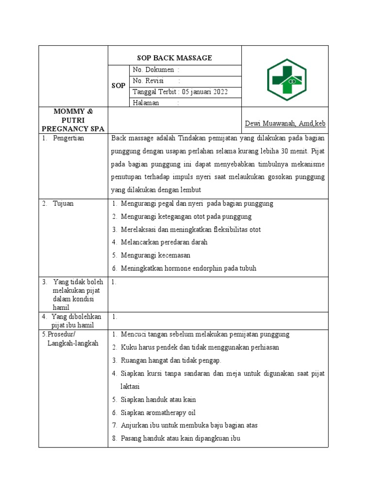 Sop Back Massage | PDF | Kesehatan Holistik
