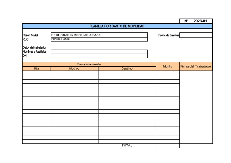 Planilla de Movilidad | PDF