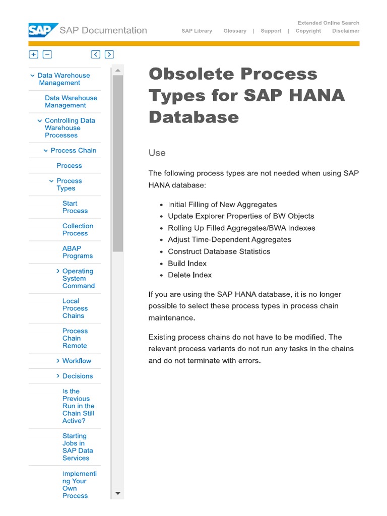 SAP BW On HANA-Obsolete Process Types For SAP HANA Database | PDF