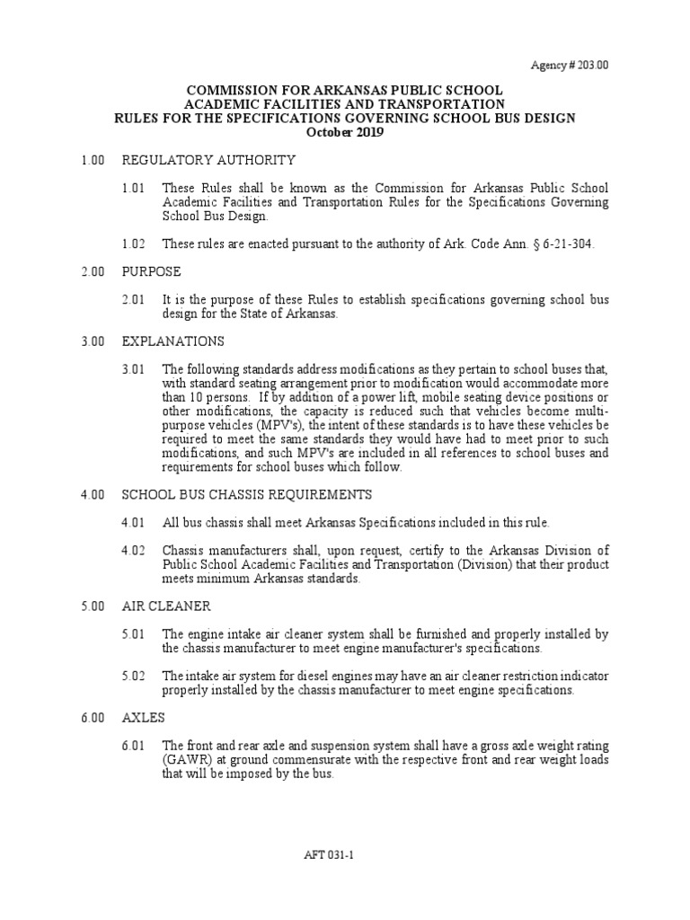 AFT 031 Bus Specs Oct 2019 002 201020131812 | PDF | School Bus | Door