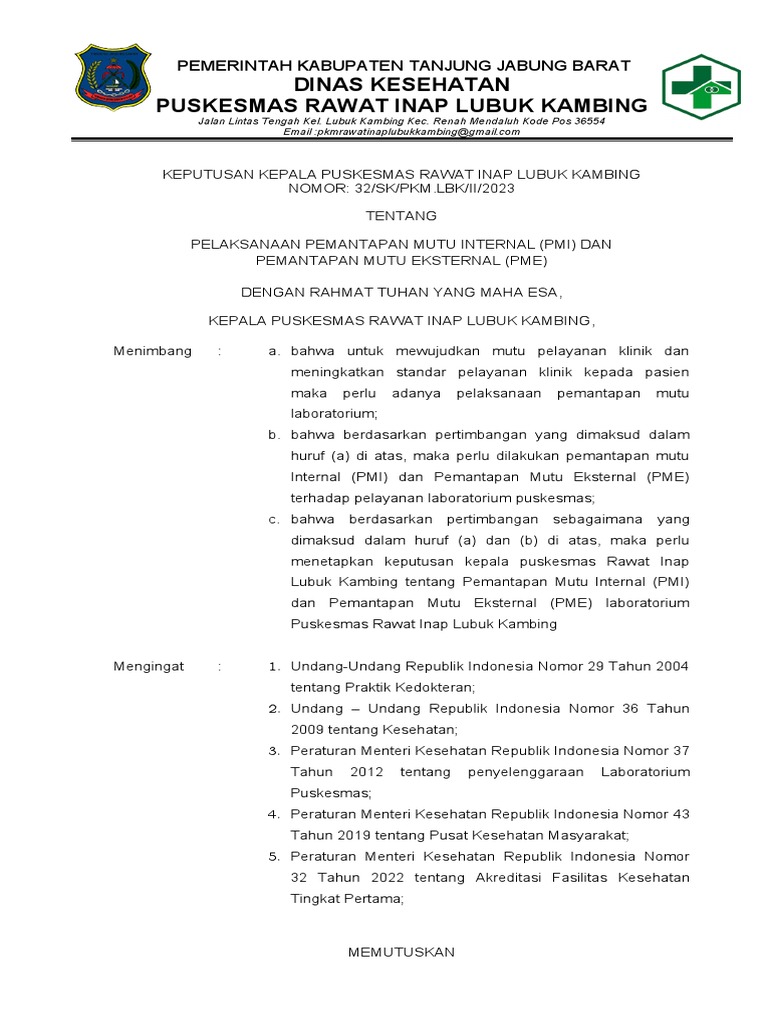 SK Tentang Pe Aksanaan Pmi Dan Pme | PDF