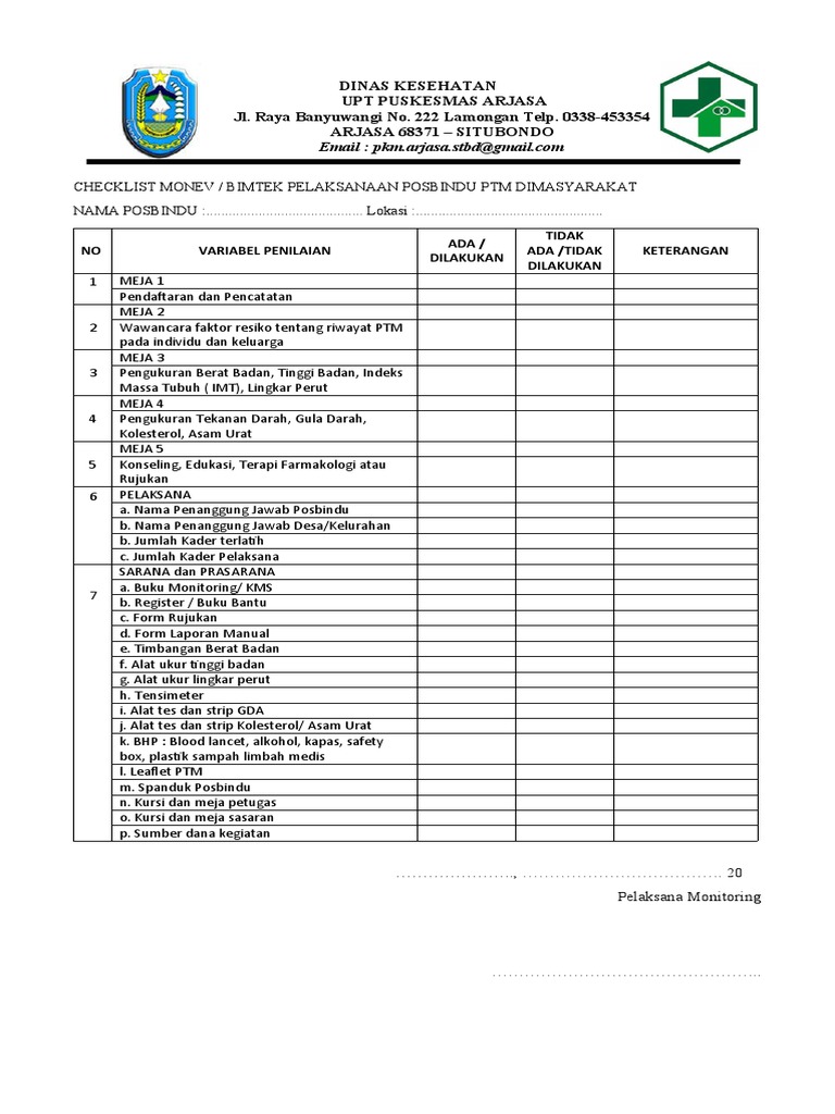 Checklist Monev Posbindu PTM 2023 | PDF
