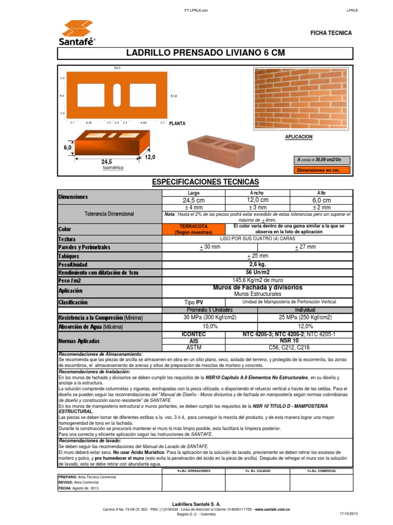 Anexo 3 Ladrillo prensado - ficha tecnica | PDF | Albañilería ...
