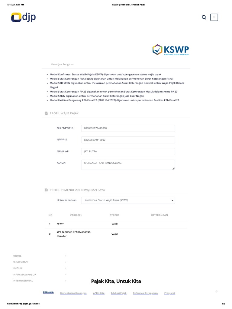 KSWP - Direktorat Jenderal Pajak | PDF