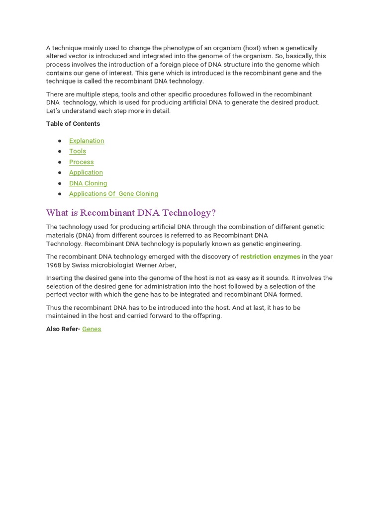 Recombinant DNA Technology | PDF | Molecular Cloning | Recombinant Dna