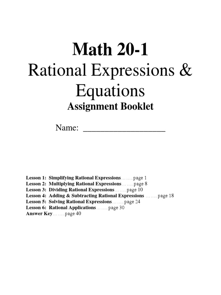 Rational Expressions - Assignment Booklet | PDF | Area | Speed