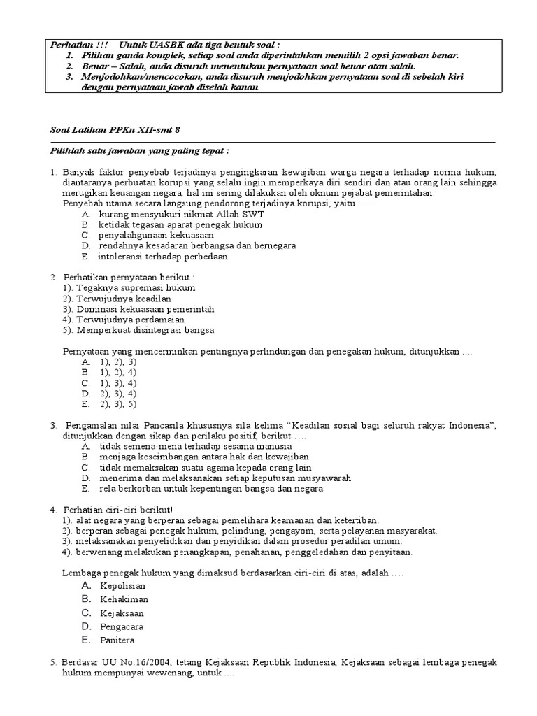 Soal Latihan USBK PPKN XII | PDF
