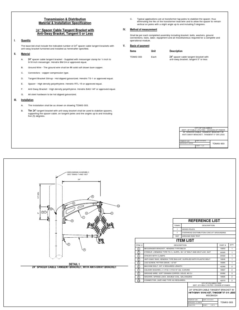 303 - Three Phase - 24-Inch Spacer Cable Tangent With Anti-Sway Bracket ...