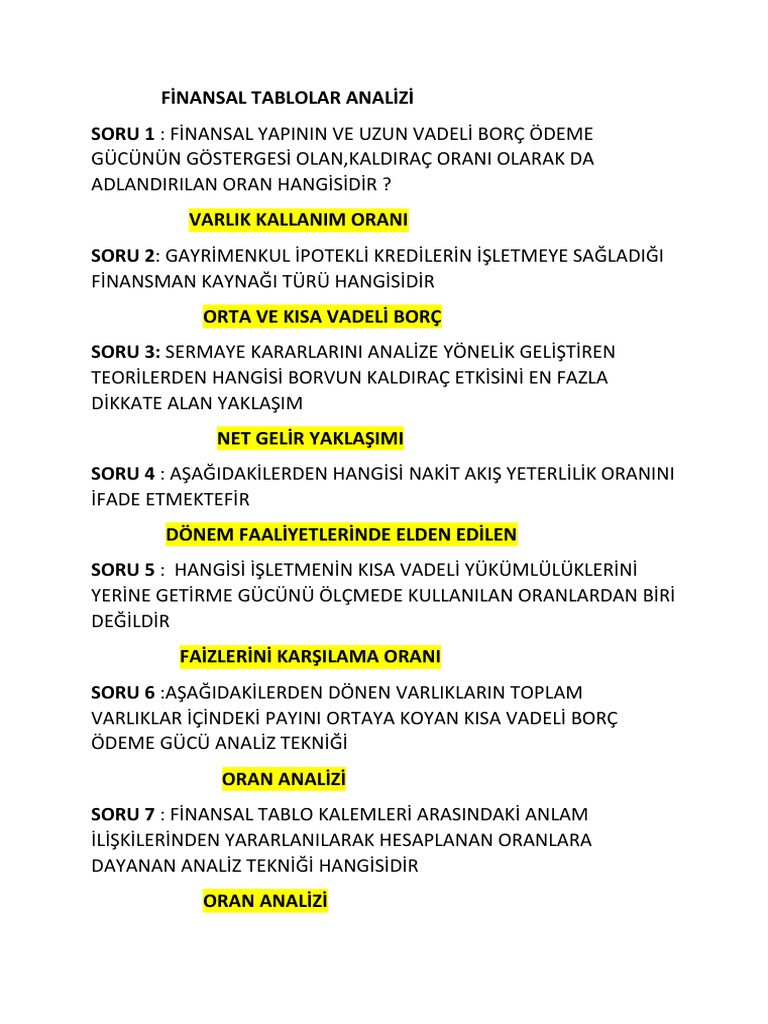 Fi̇nansal Tablolar Anali̇z | PDF