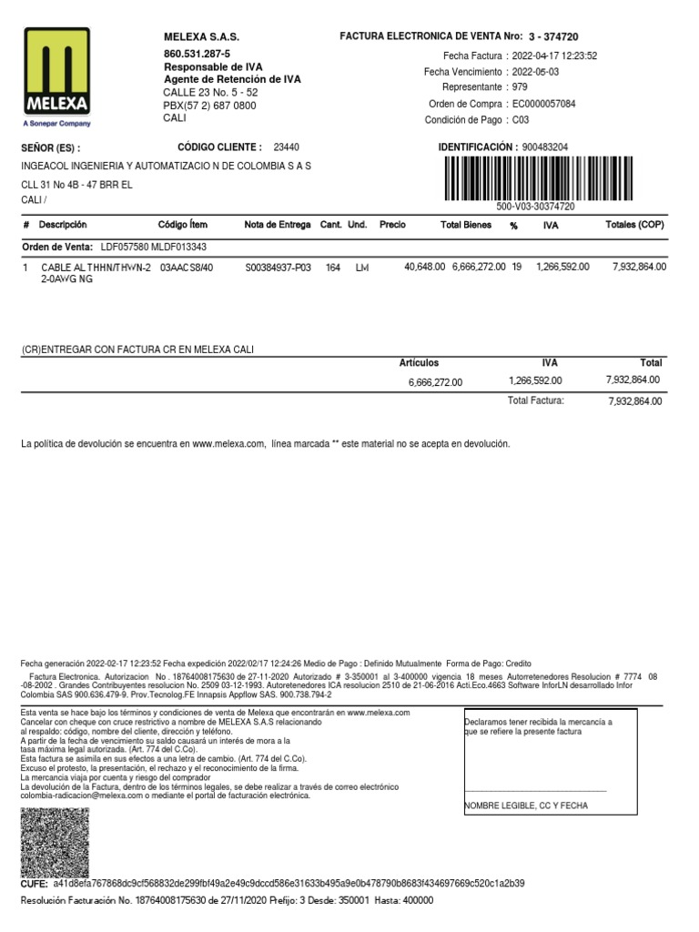 Melexa Ad08605312870442200017366 | PDF | Pagos | Dinero