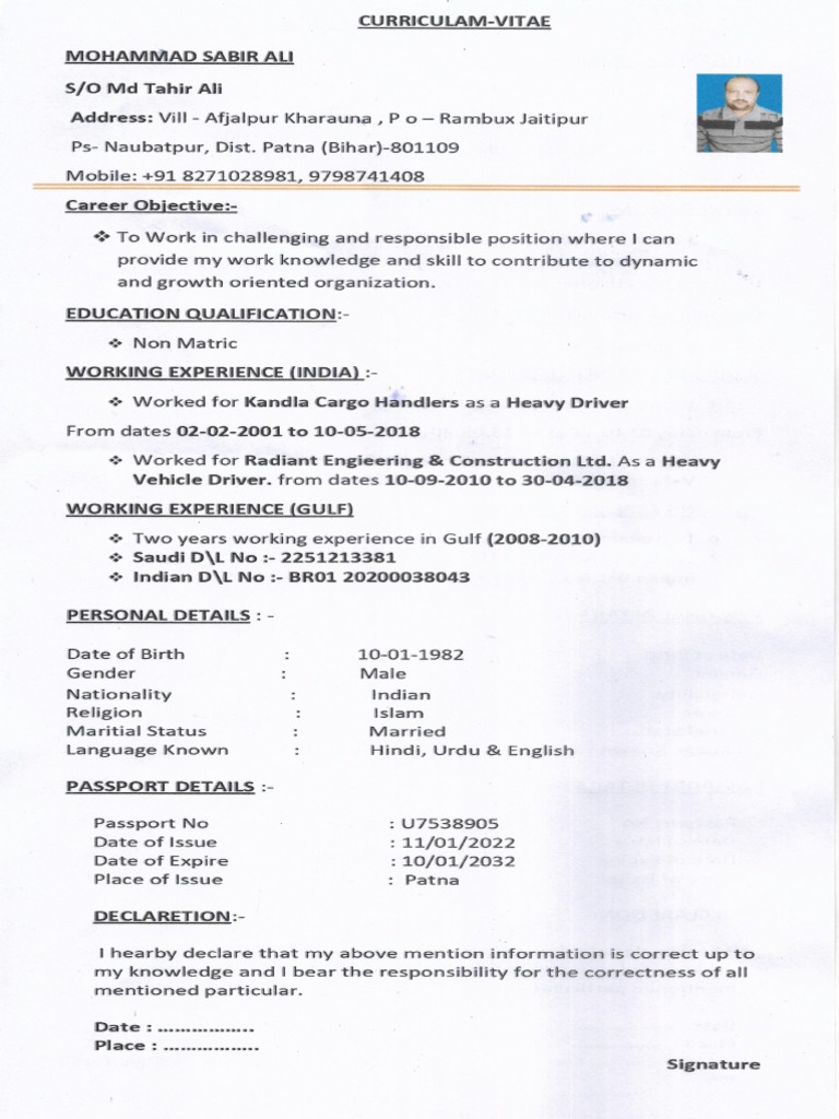 MD Sabir Ali (C V) | PDF