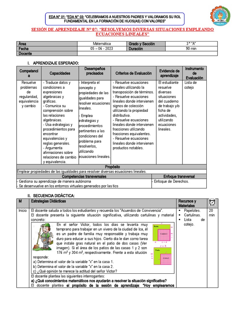 3°-Sesion 7-Eda 3 | PDF | Ecuaciones | Aprendizaje
