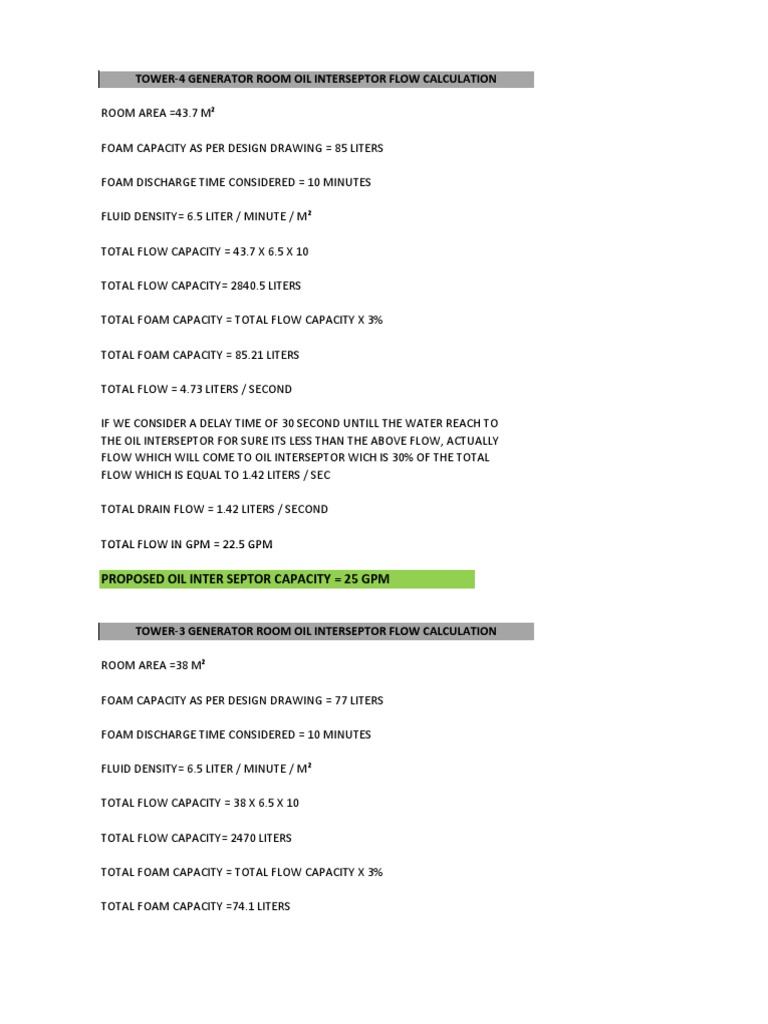 Oil Interceptor Calculation | PDF | Home & Garden | Science & Mathematics