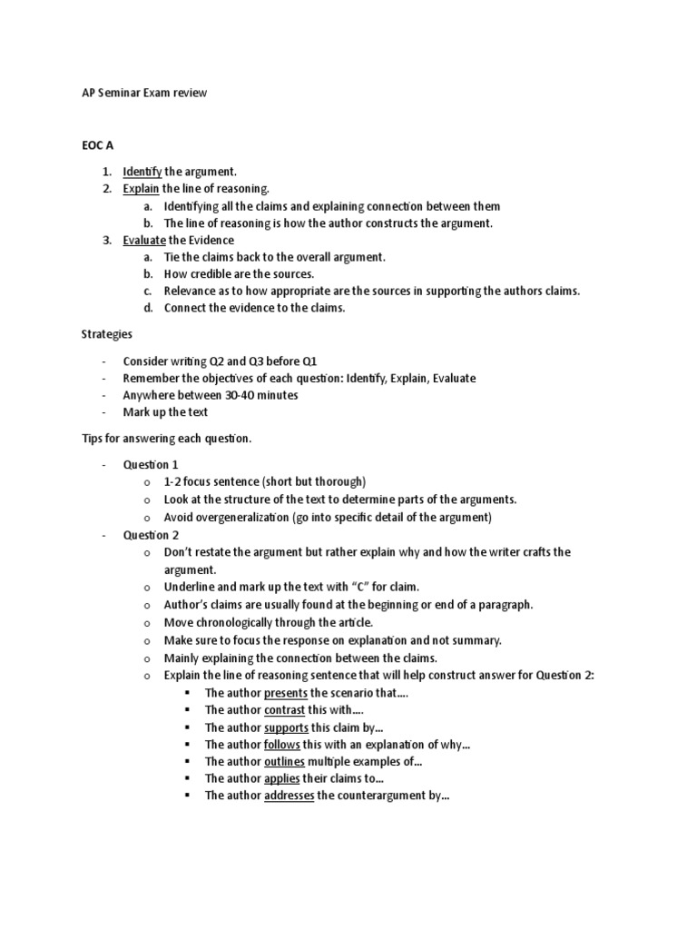 AP Seminar Review Notes | PDF | Evidence | Argument