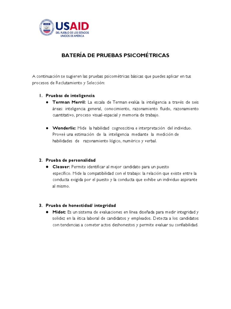 Bateria de Pruebas Psicometricas | PDF