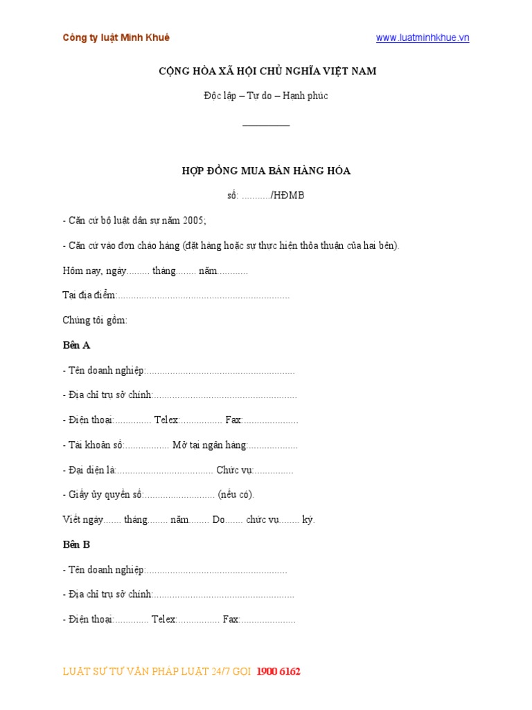 Mau Hop Dong Mua Ban Hang Hoa | PDF