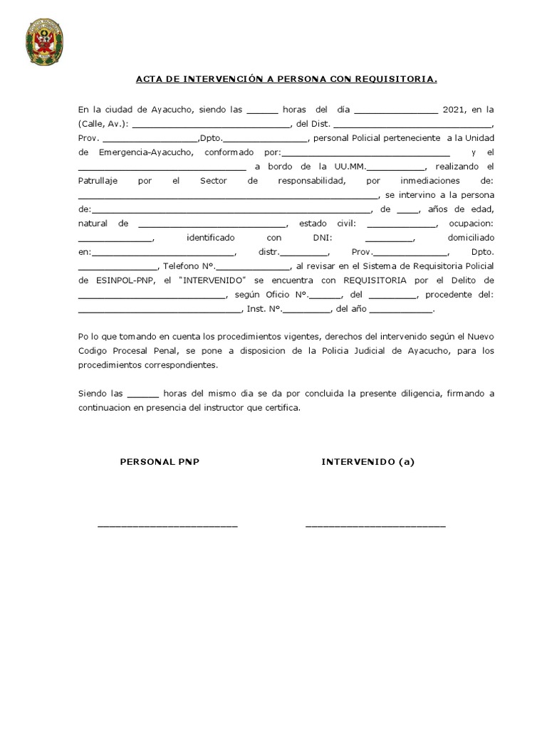 ACTA DE INTERVENCION POLICIAL RQ - Chicharra | PDF | Policía | Gobierno