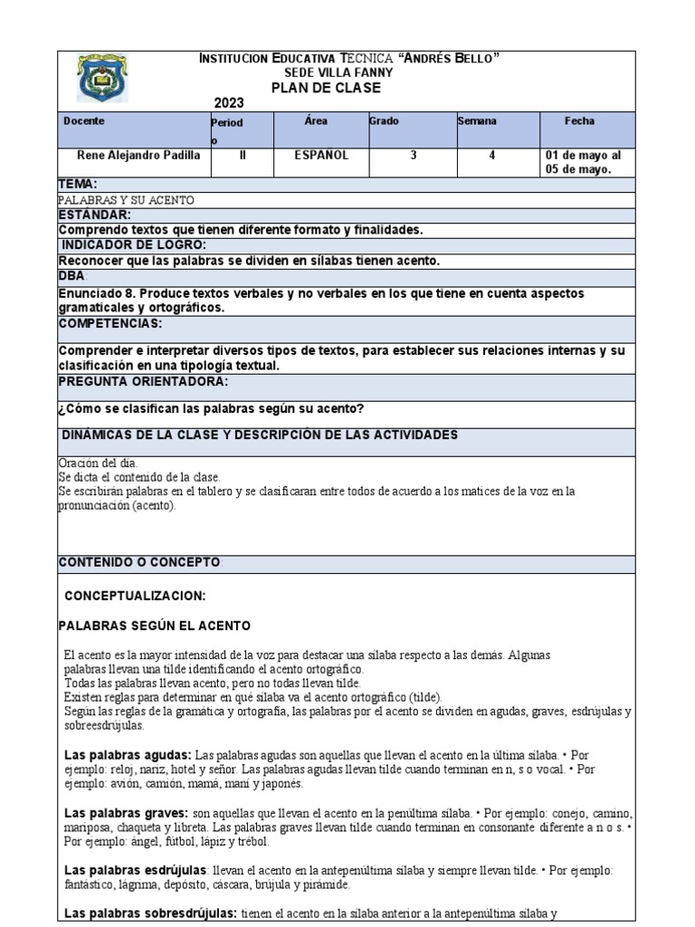 Acentuación de Palabras en Español | PDF | Idiomas | Estudios de ...