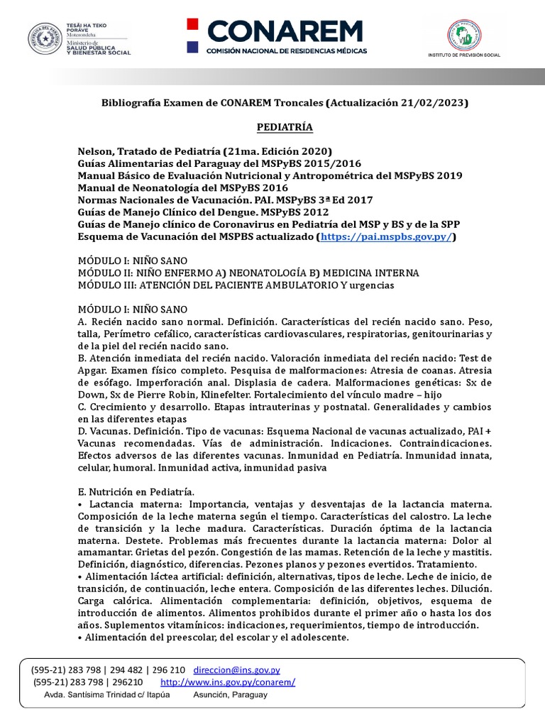Pediatria Bibliografia Examen CONAREM Act 21-2-23 | PDF | Neumonía | Abuso infantil