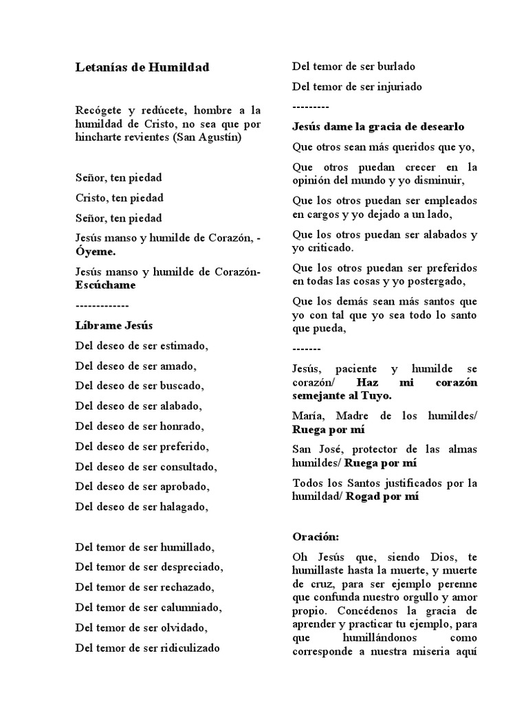 Letanías de La Humildad | PDF | María, madre de Jesús | Jesús