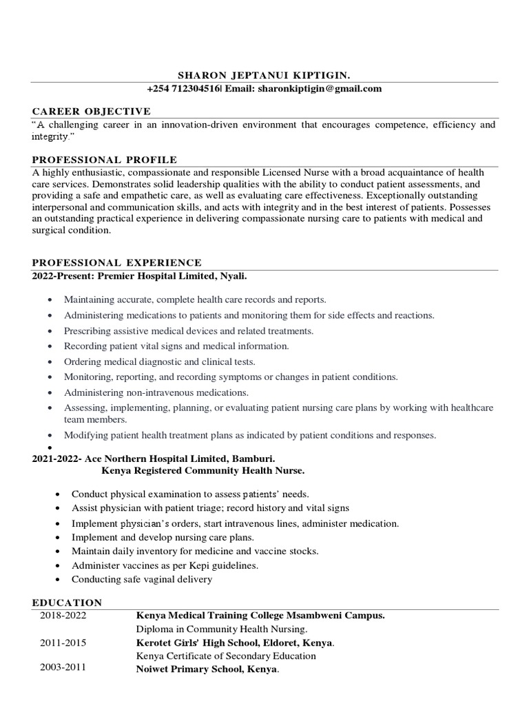 Sharon CV | PDF | Nursing | Patient