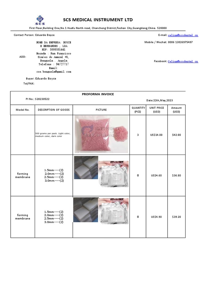 Scs Medical Instrument LTD: Proforma Invoice | PDF
