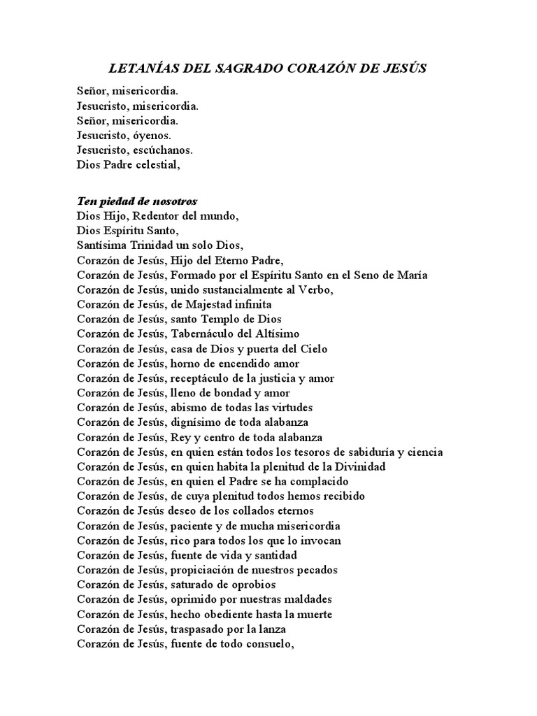 Letanías Al Sagrado Corazón de Jesús | PDF | Pecado | Dios
