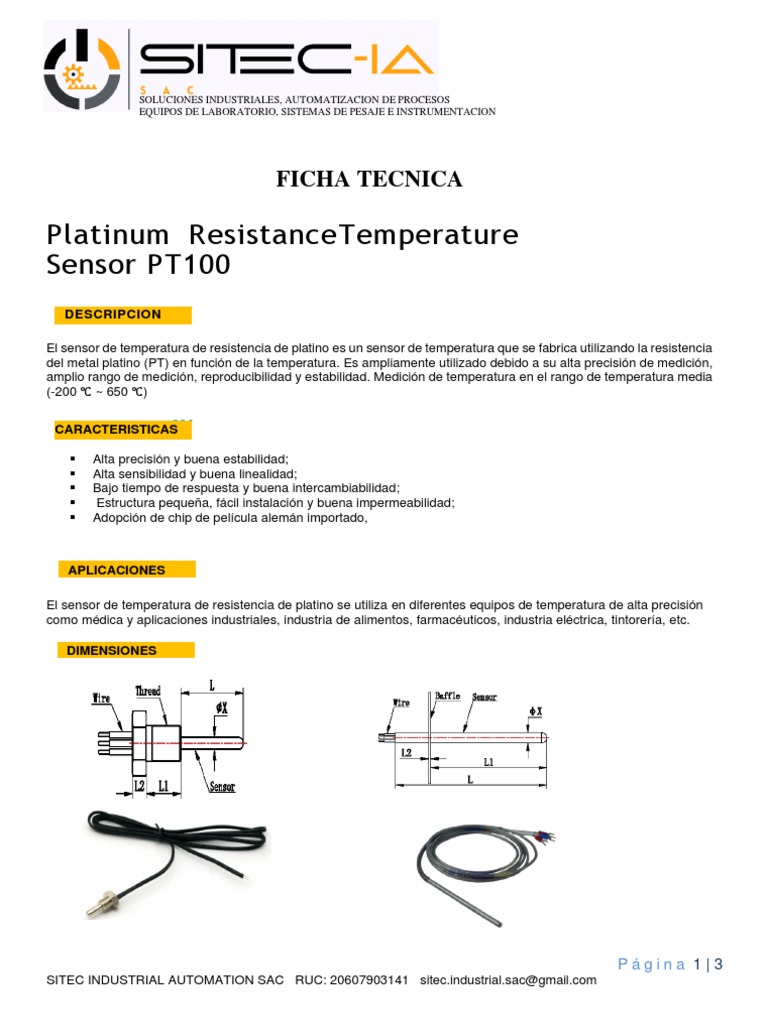 Ficha Tecnica PT100 T-THERM | PDF | Ingenieria Eléctrica | Materiales