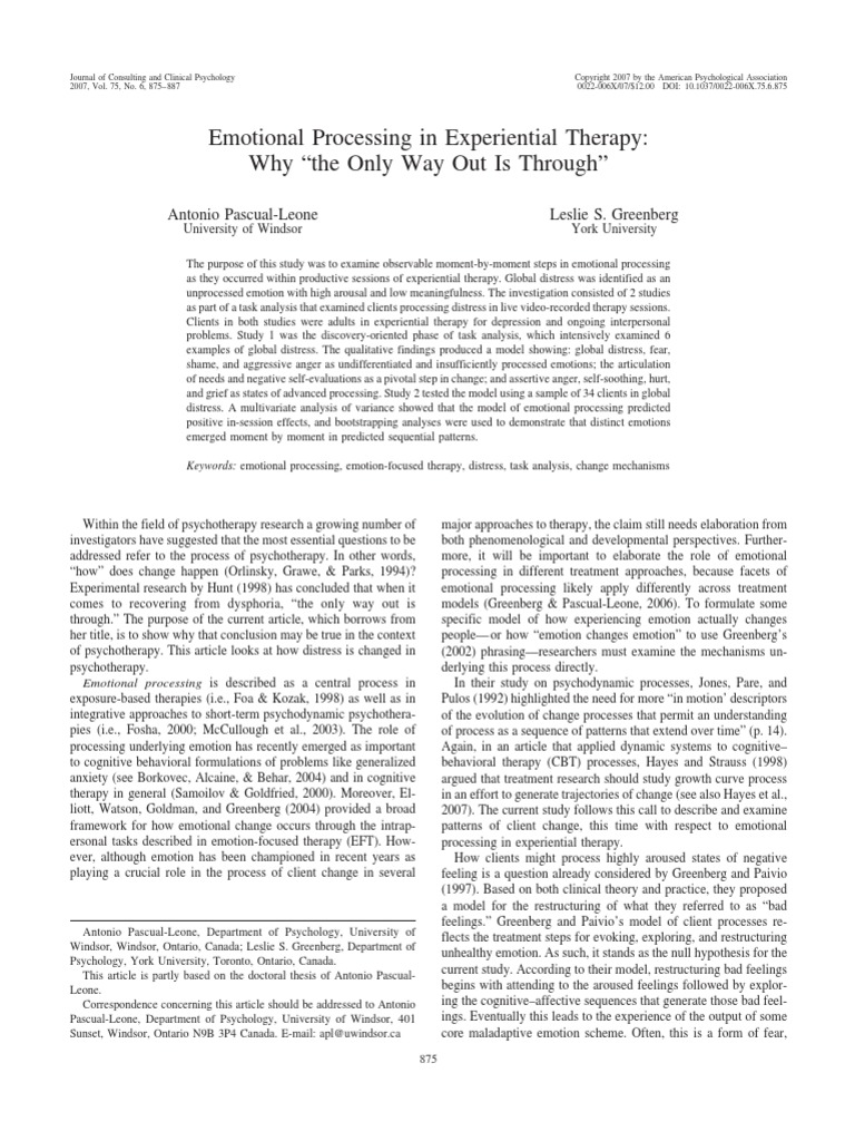 Task analysis emotional processing | PDF | Psychotherapy | Diagnostic And Statistical Manual Of ...