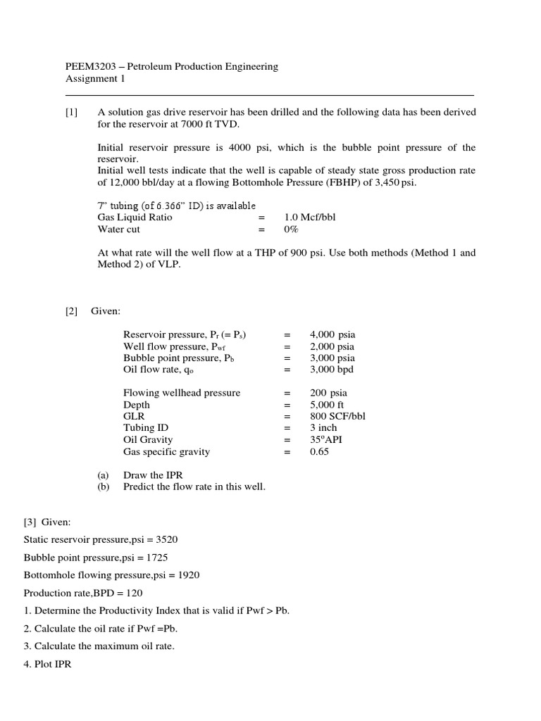 Assignment-1 PEEM 3203 | PDF | Petroleum Reservoir | Pressure