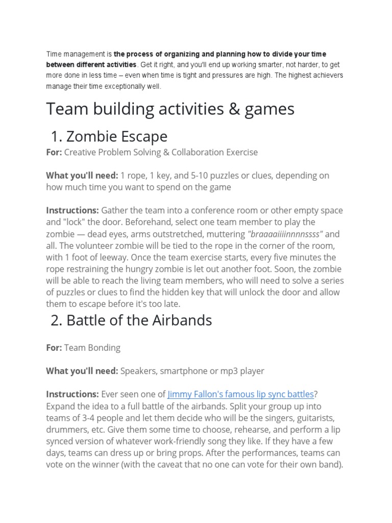 Team Building Activities | PDF | Classroom | Team Building