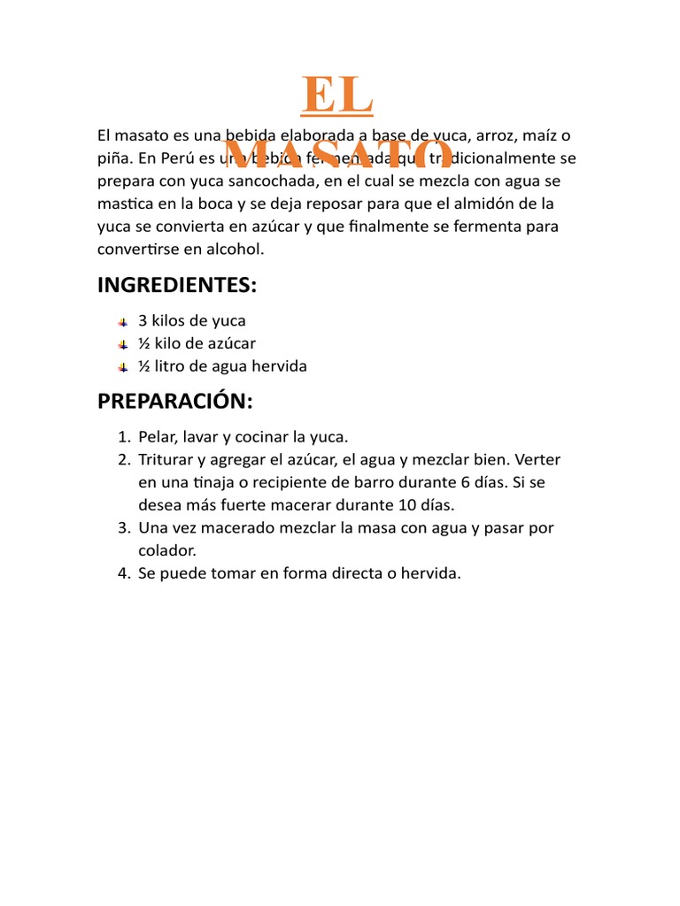 El Masato Es Una Bebida Elaborada A Base de Yuca | PDF