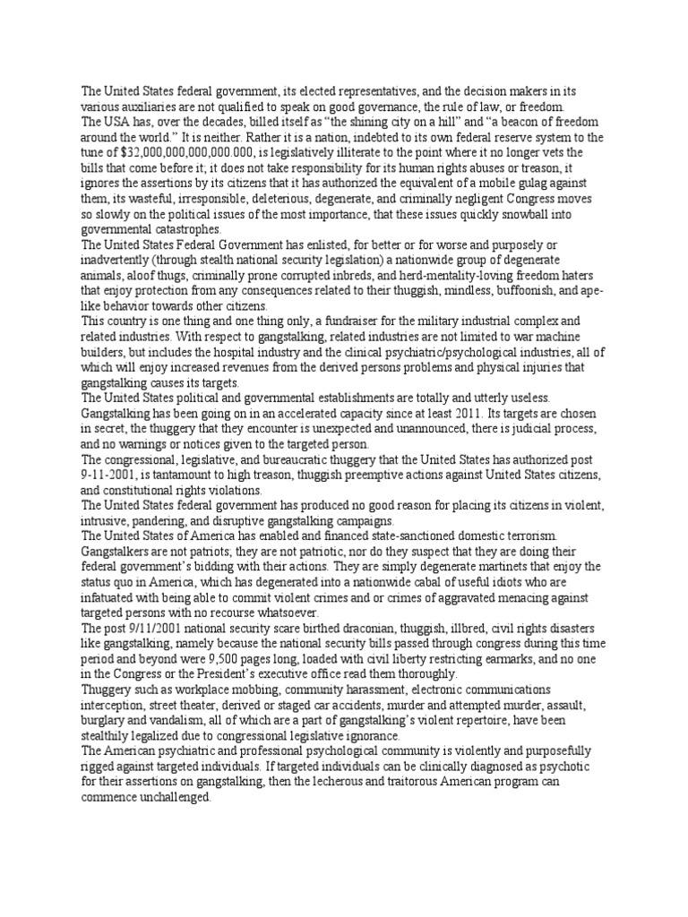 U.S. Government and Gangstalking Issues | PDF | The United States ...